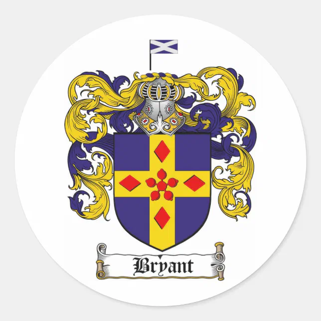 BRYANT FAMILY CREST - BRYANT COAT OF ARMS CLASSIC ROUND STICKER | Zazzle