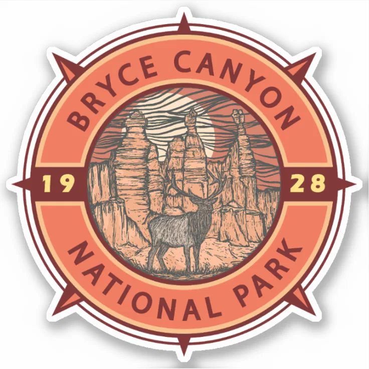 Bryce Canyon National Park Elk Retro Compass Sticker | Zazzle