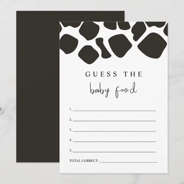 BRYNDLE Modern Cow Print Guess the Baby Food Game Invitation | Zazzle
