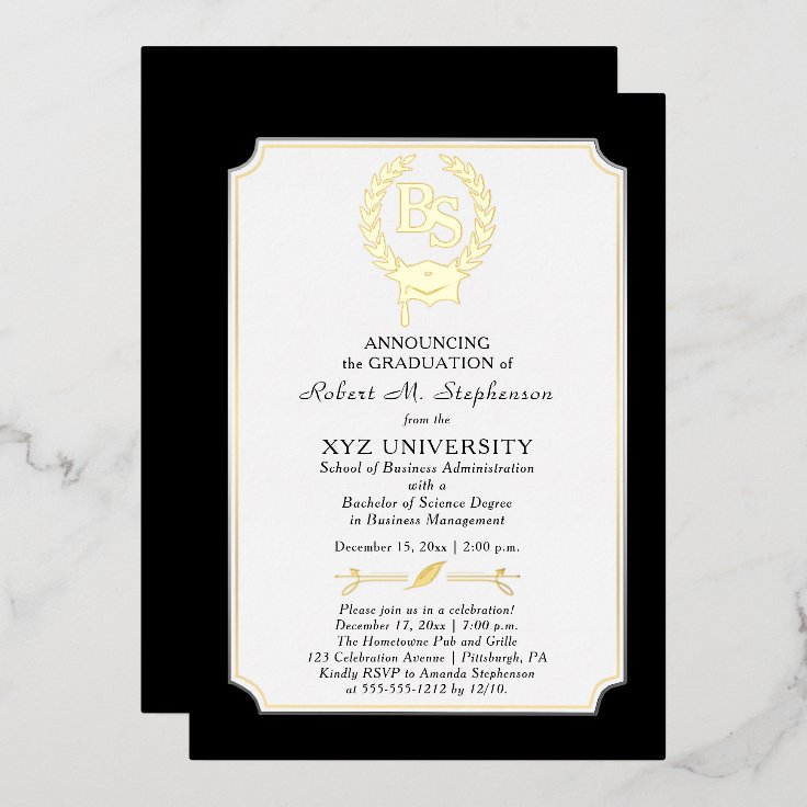 BS - Bachelor of Science Degree College Graduation Foil Invitation | Zazzle