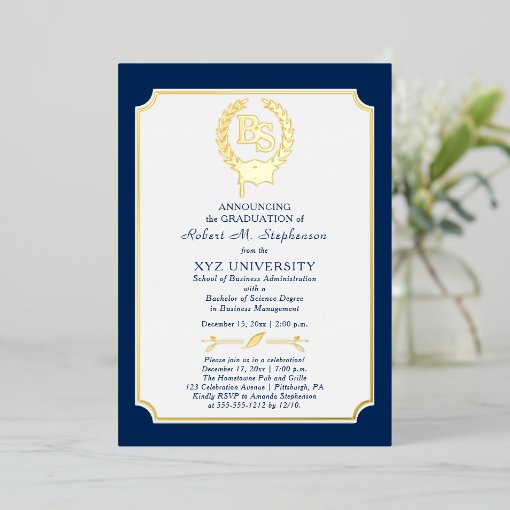 BS - Bachelor of Science Degree College Graduation Foil Invitation | Zazzle
