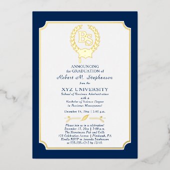 BS - Bachelor of Science Degree College Graduation Foil Invitation | Zazzle