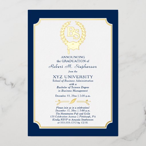 BS - Bachelor of Science Degree College Graduation Foil Invitation | Zazzle