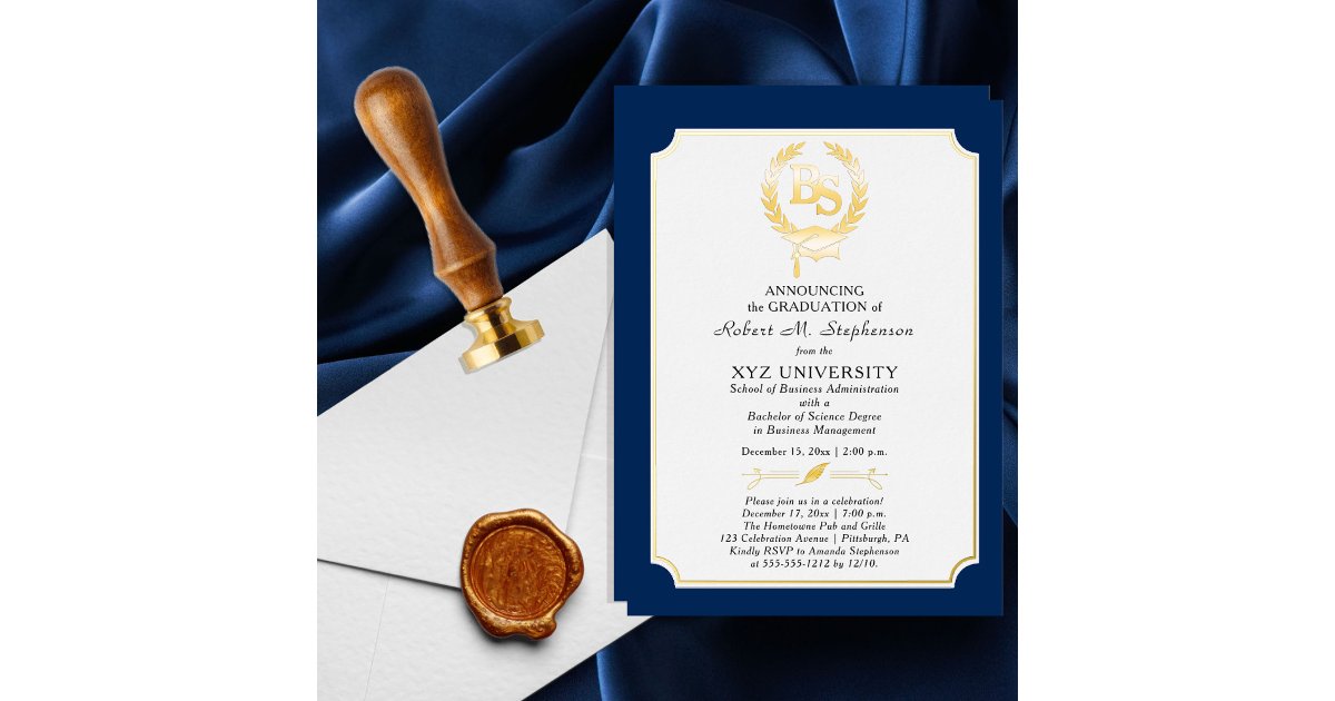 BS - Bachelor of Science Degree College Graduation Foil Invitation | Zazzle