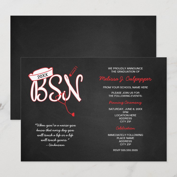BSN graduation invitations with nurse quote RED | Zazzle