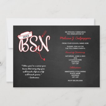 BSN graduation invitations with nurse quote RED | Zazzle