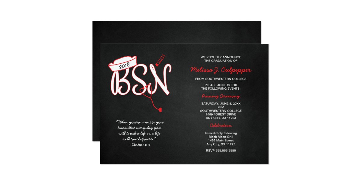 BSN graduation invitations with nurse quote RED | Zazzle.com