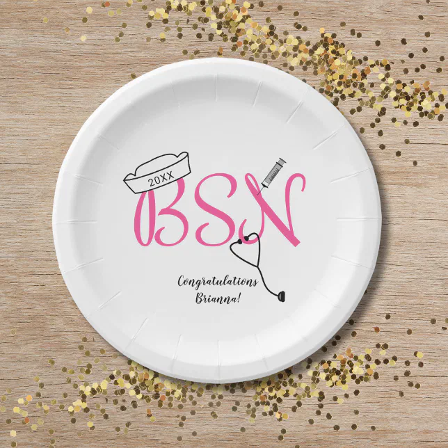 BSN nurse graduation dinner party decor Paper Plates | Zazzle
