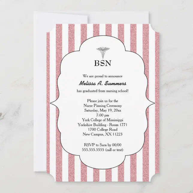 BSN Nurse graduation invites pink blush glitter | Zazzle