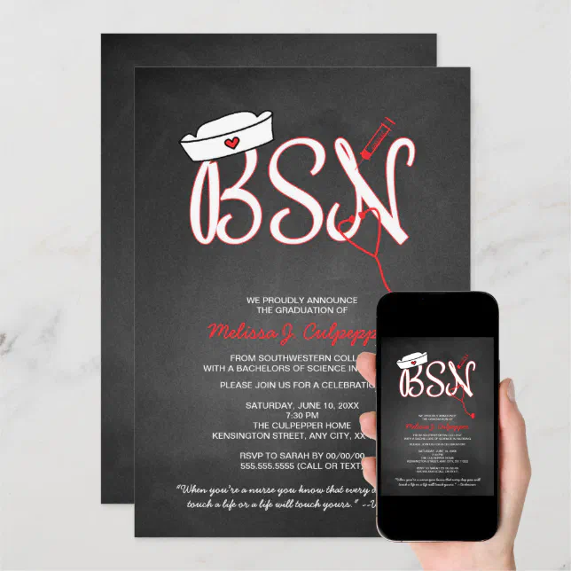 BSN nurse graduation party pinning ceremony invite | Zazzle