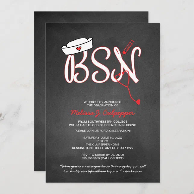BSN nurse graduation party pinning ceremony invite | Zazzle