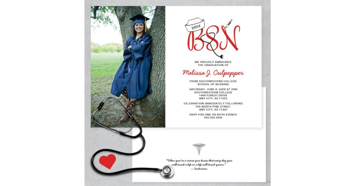 BSN Nurse photo graduation + celebration Invitation | Zazzle