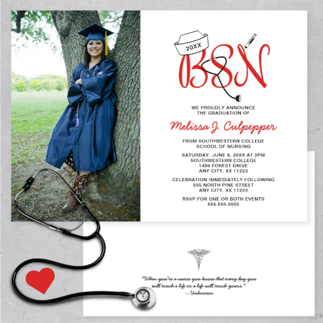 BSN Nurse photo graduation + celebration Invitation | Zazzle