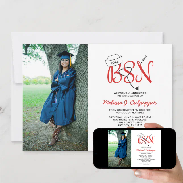 BSN Nurse photo graduation + celebration Invitation | Zazzle
