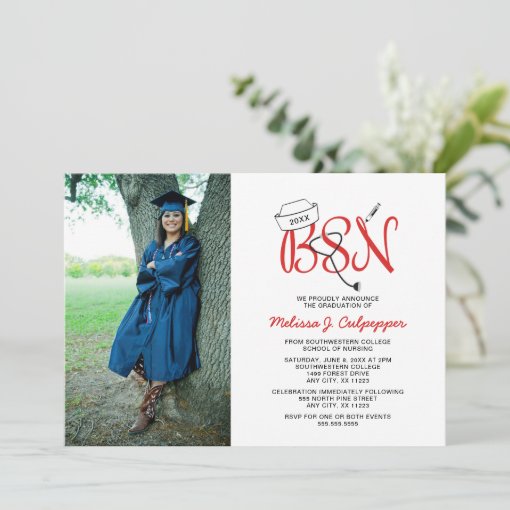BSN Nurse photo graduation + celebration Invitation | Zazzle