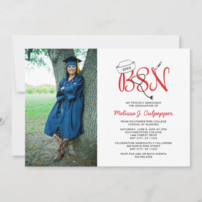 BSN Nurse photo graduation + celebration Invitation | Zazzle