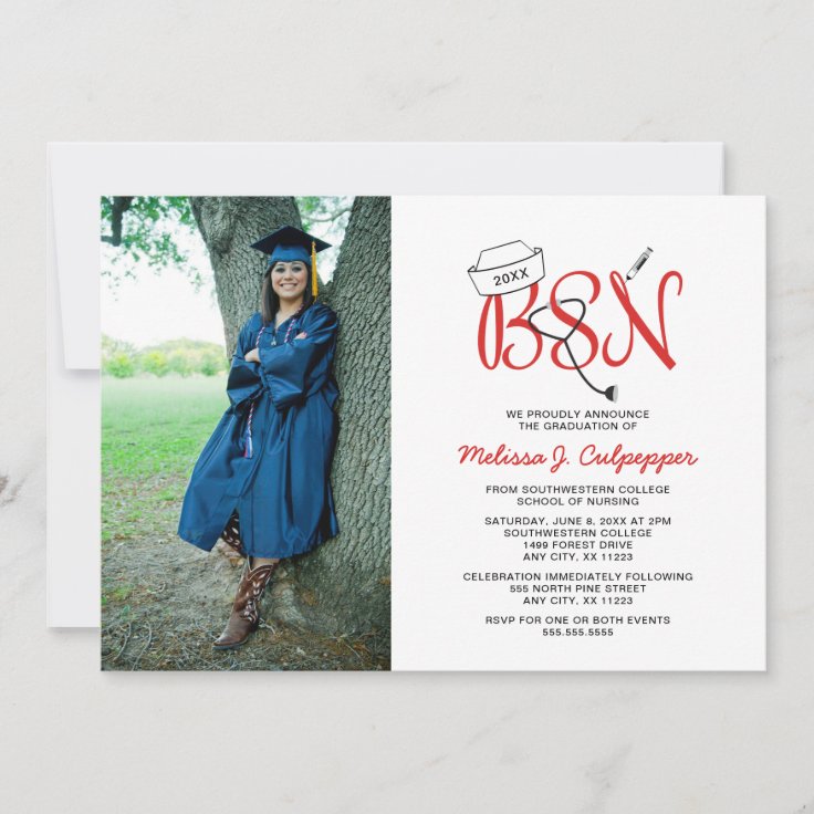 BSN Nurse photo graduation + celebration Invitation | Zazzle