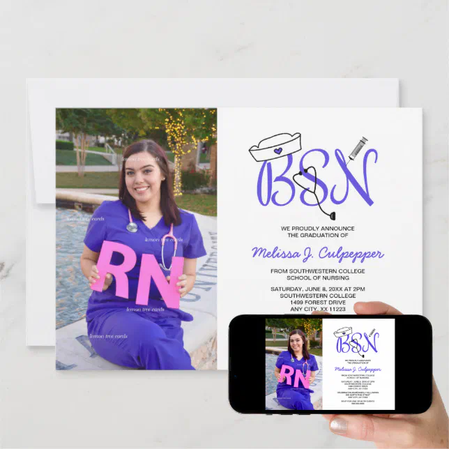 BSN Nurse photo graduation pinning party / purple Invitation | Zazzle