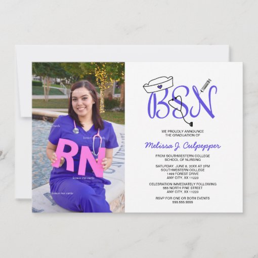 BSN Nurse photo graduation pinning party / purple Invitation | Zazzle