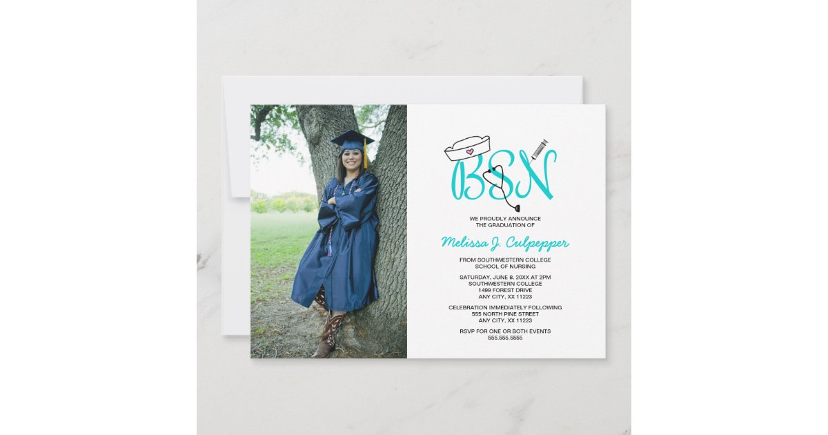 BSN Nurse photo graduation pinning party / teal Invitation | Zazzle