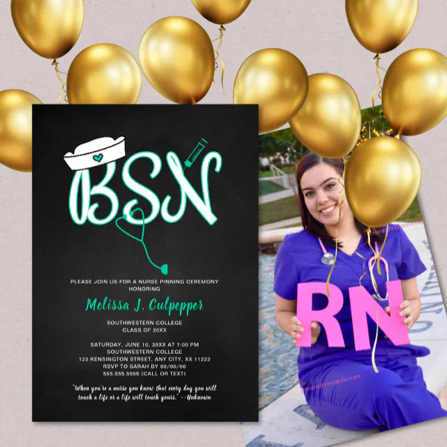 BSN PHOTO nurse graduation party pinning ceremony Invitation | Zazzle