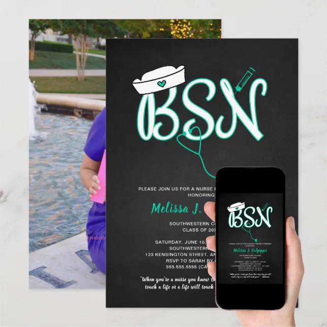 BSN PHOTO nurse graduation party pinning ceremony Invitation | Zazzle