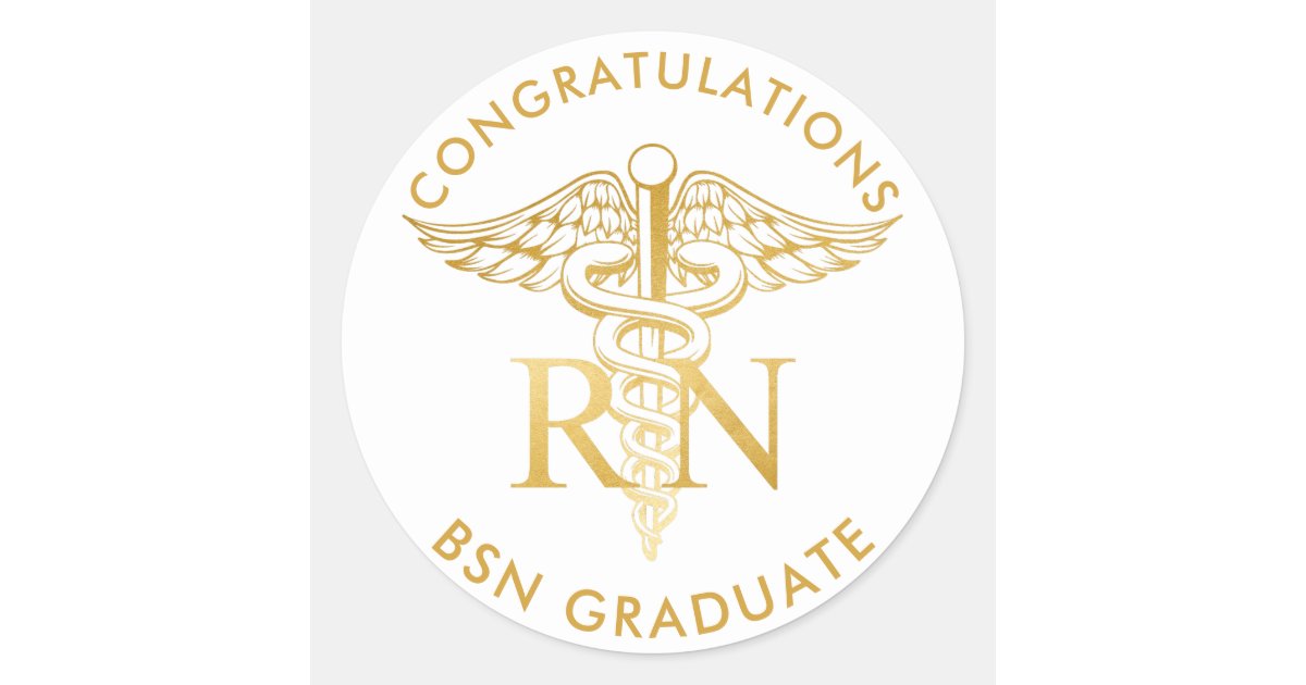 BSN RN Faux Gold Caduceus Medical Staff Custom Classic Round Sticker ...