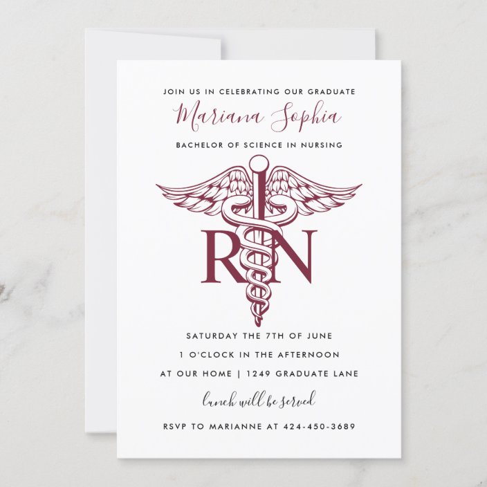 BSN RN Nurse Graduation Announcement Burgundy | Zazzle.com