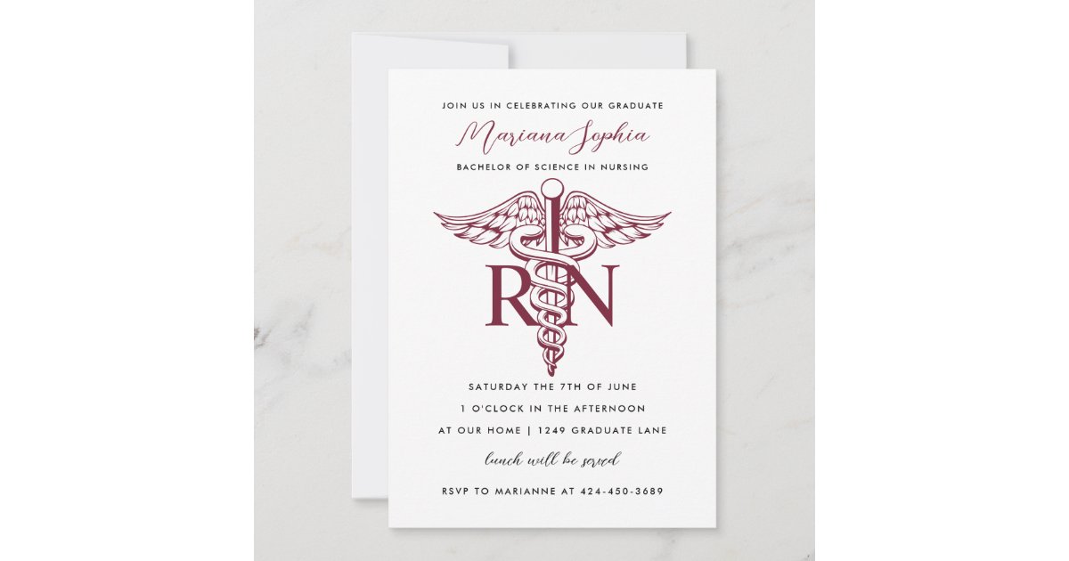 BSN RN Nurse Graduation Announcement Burgundy | Zazzle