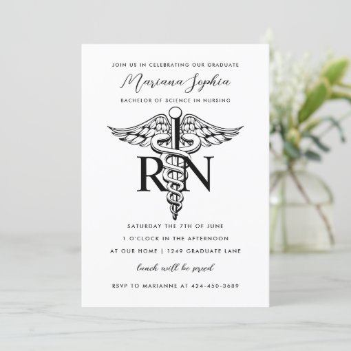 BSN RN Nurse Graduation Black and White Invitation | Zazzle