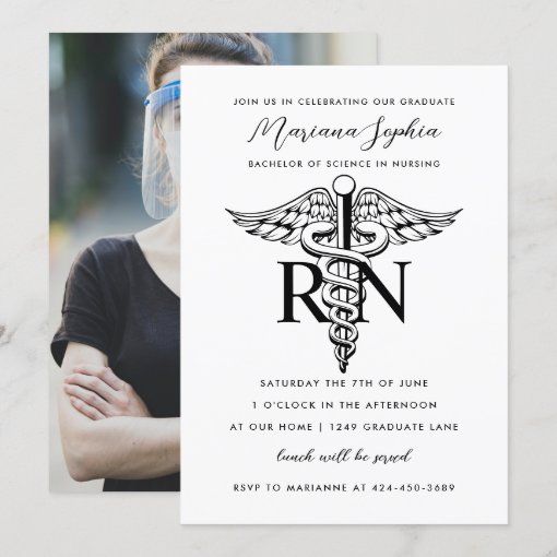 BSN RN Nurse Graduation Black and White Invitation | Zazzle