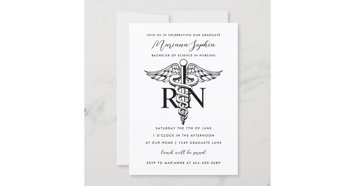 BSN RN Nurse Graduation Black and White Invitation | Zazzle