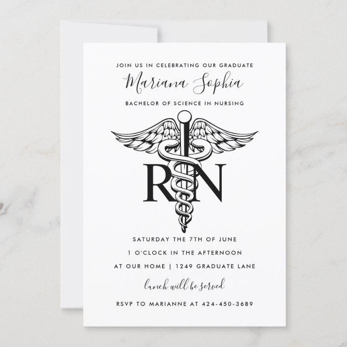 BSN RN Nurse Graduation Black and White Invitation | Zazzle.com