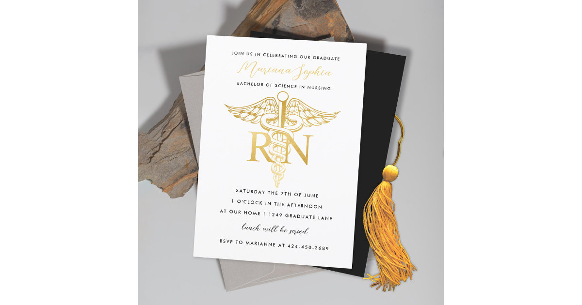 BSN RN Nurse Graduation Party Announcement Gold | Zazzle