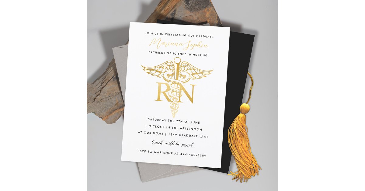 BSN RN Nurse Graduation Party Announcement Gold | Zazzle