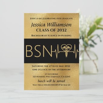 BSN RN Nurse Graduation Party Announcement Gold | Zazzle