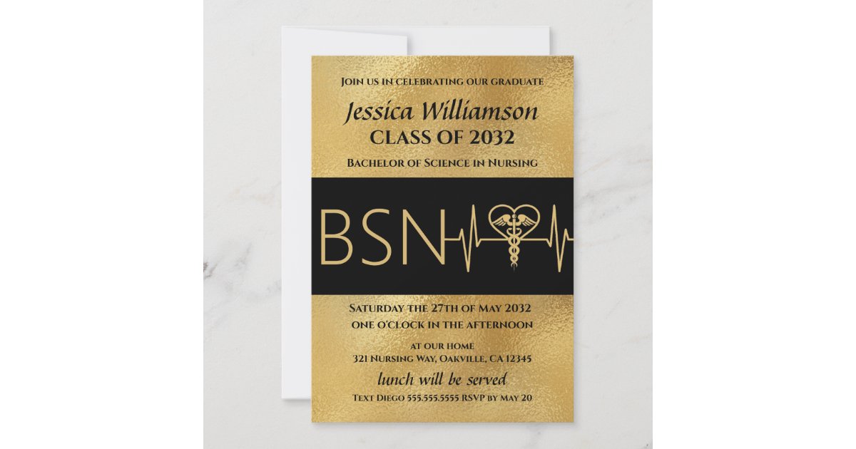 BSN RN Nurse Graduation Party Announcement Gold | Zazzle