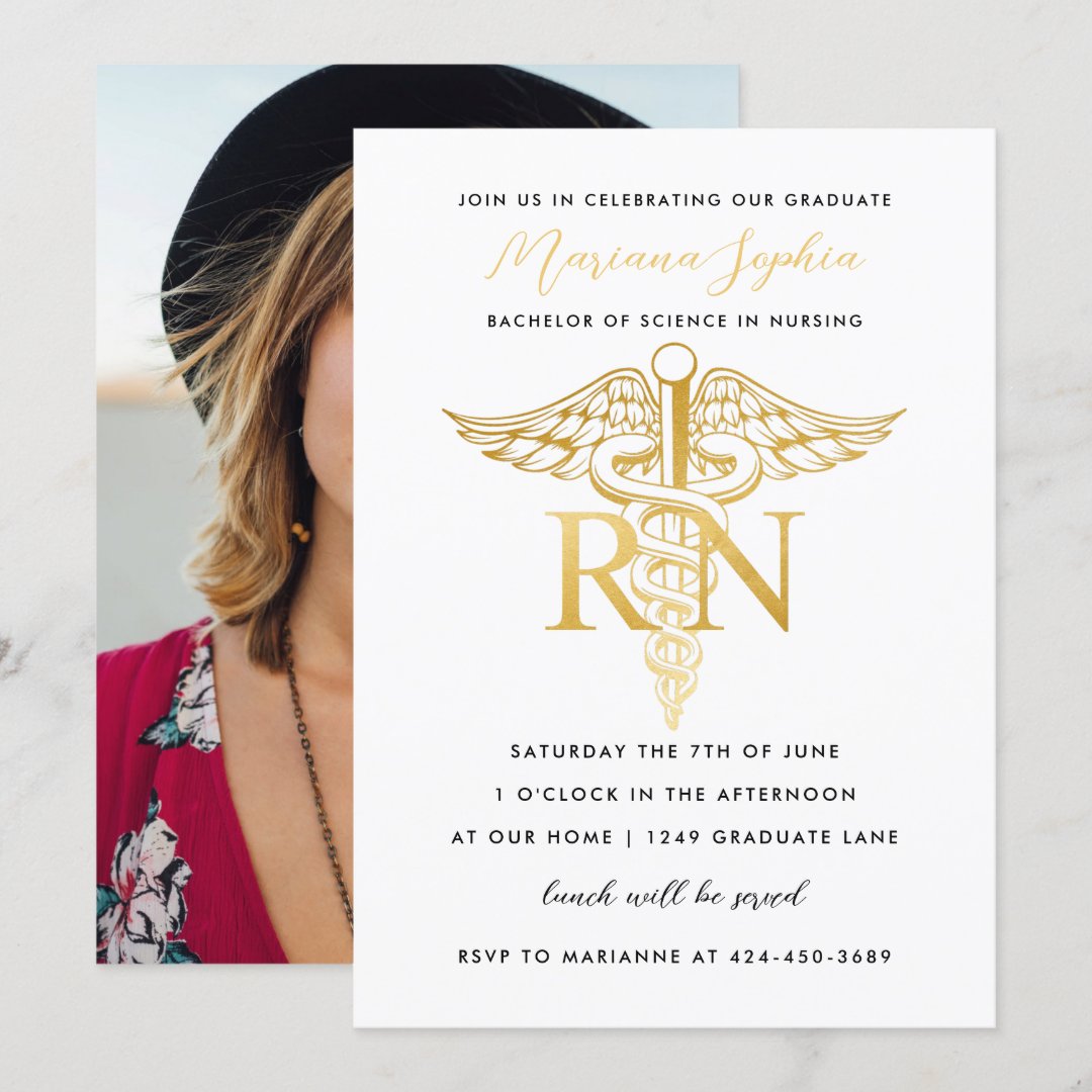 BSN RN Nurse Graduation Party Announcement Gold | Zazzle