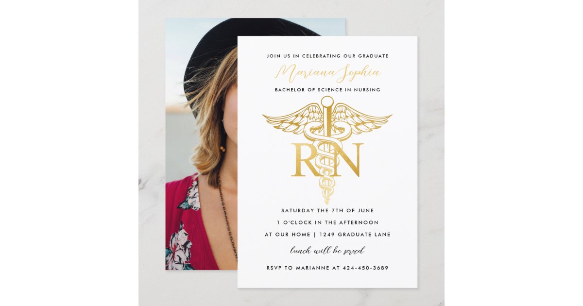 BSN RN Nurse Graduation Party Announcement Gold | Zazzle