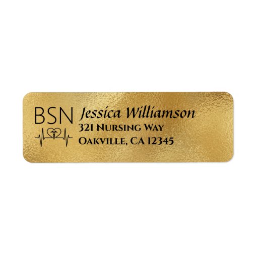 BSN RN Nurse Graduation Party Black Gold Address Label | Zazzle