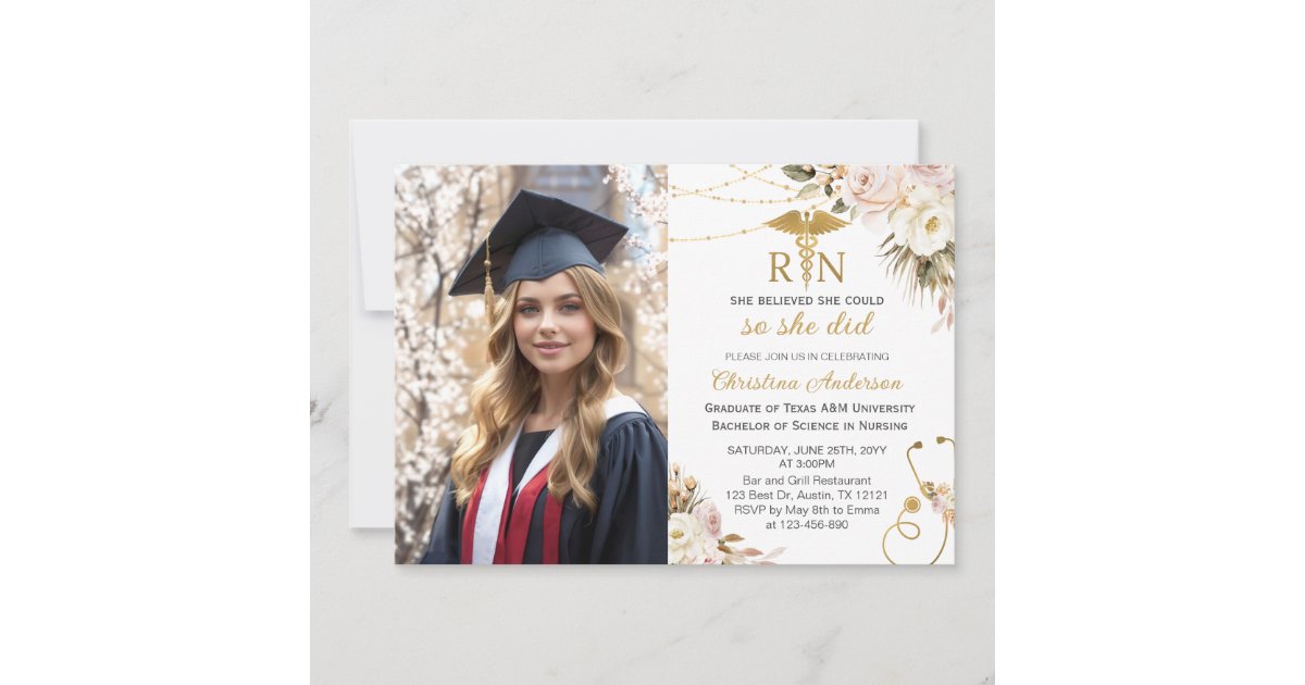 BSN RN Nursing Photo Graduation Party Invitation | Zazzle