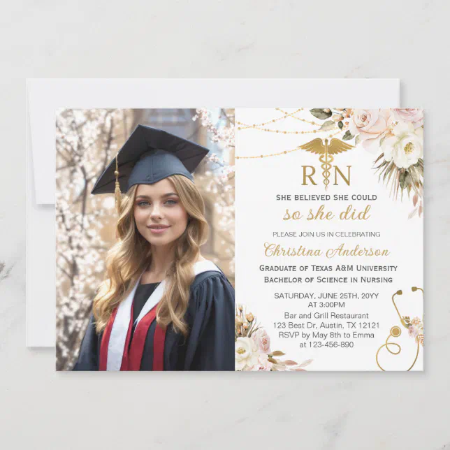 BSN RN Nursing Photo Graduation Party Invitation | Zazzle