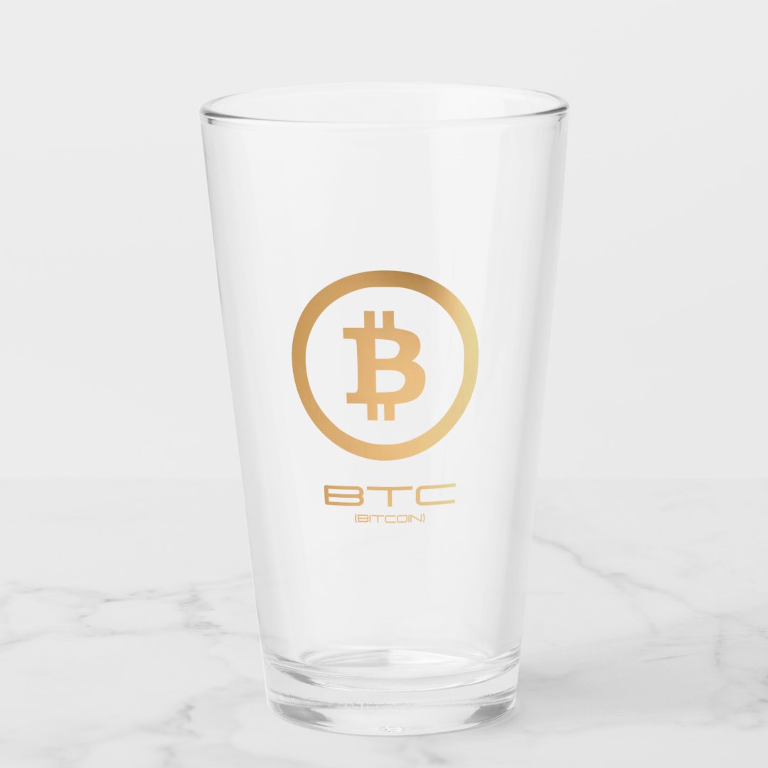 BTC -Bitcoin (Gold) Glass | Zazzle