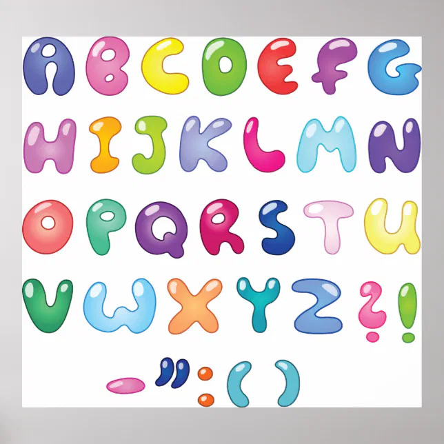 Bubble Alphabet Letters Kids Typography Poster | Zazzle