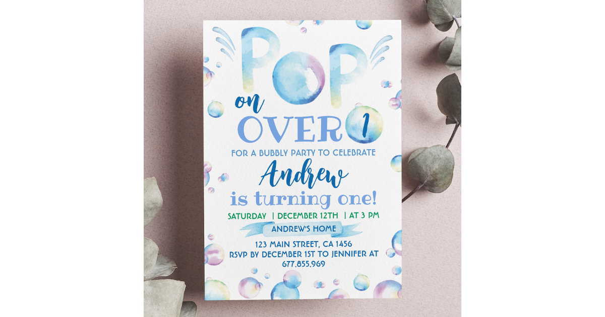 Bubble Birthday Invitation Pop On Over | Zazzle