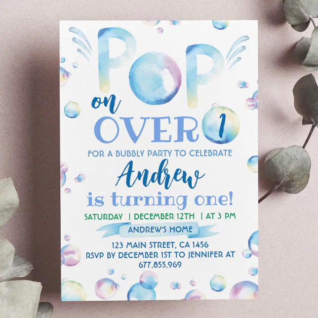 Bubble Birthday Invitation Pop On Over | Zazzle