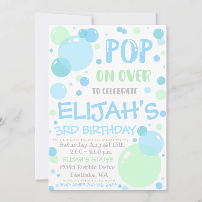 Bubble Birthday Invitation, Pop On Over Invitation | Zazzle