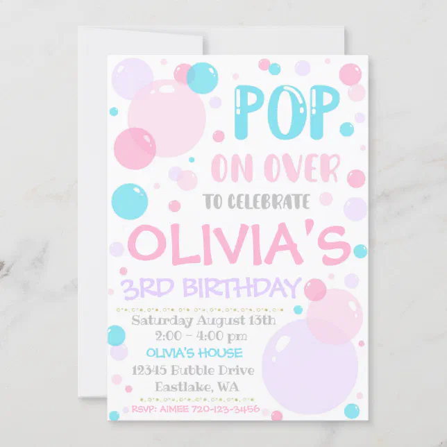 Bubble Birthday Invitation, Pop On Over Invitation | Zazzle