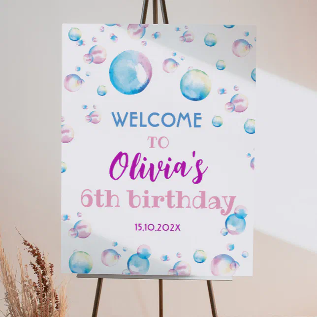 Bubble Birthday Party Welcome Sign Pop On Over | Zazzle