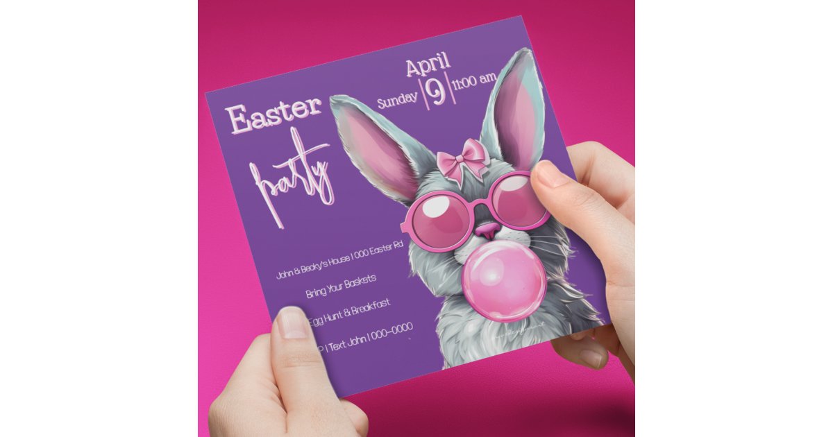 Bubble Blowing Easter Bunny Holiday Party Invitation | Zazzle
